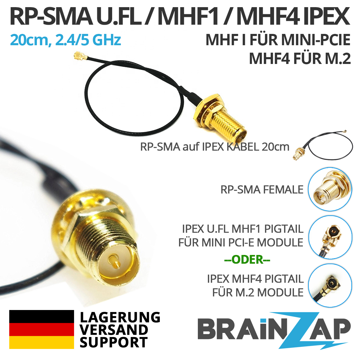 IPEX RP-SMA U.FL Pigtail WLAN WIFI Antenne Kabel 1.13mm 20cm Adapter ...